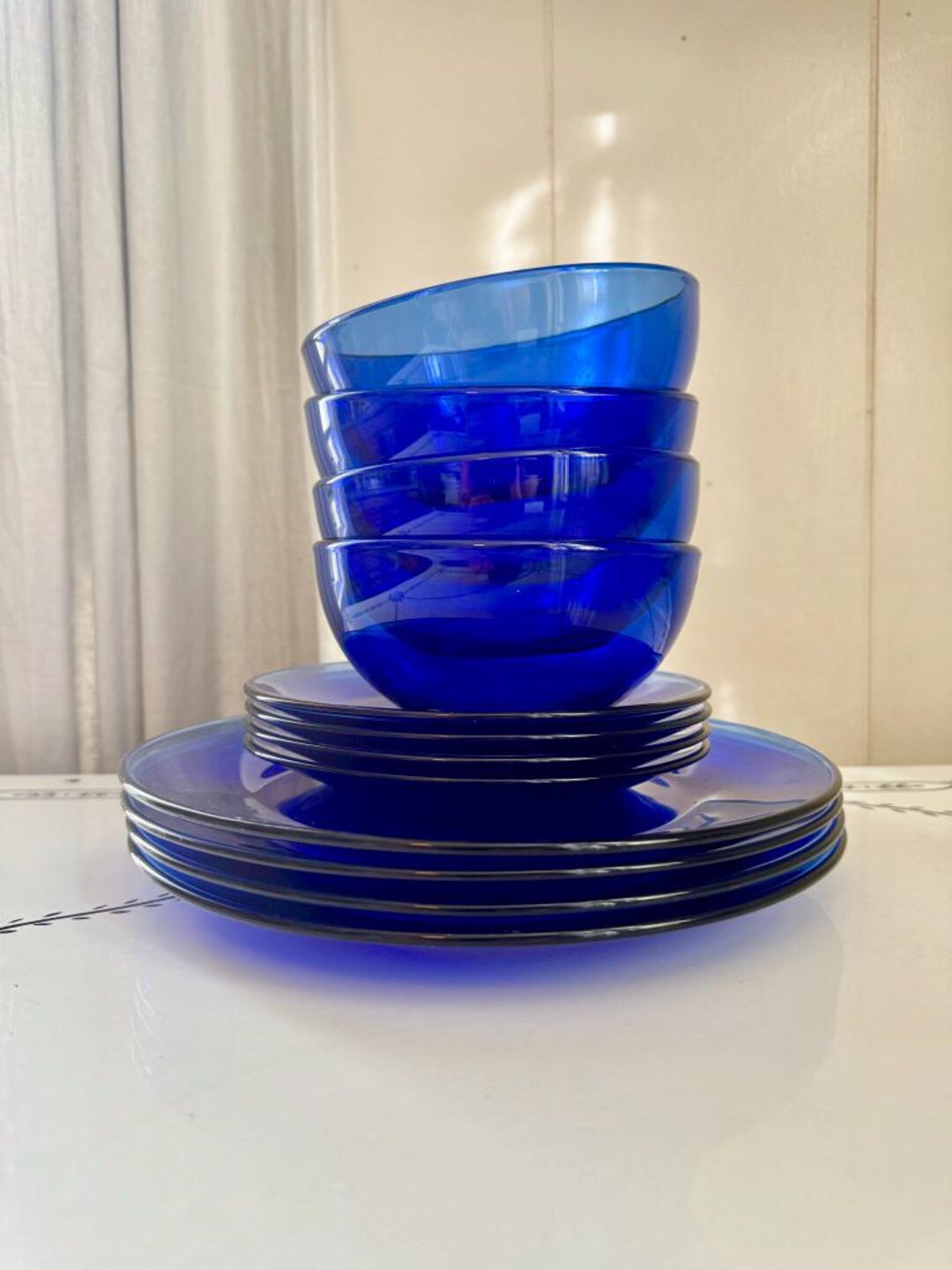 L E Smith Cobalt Blue Glass Dinner Plates Set of 4 Plates and Bowls - Etsy