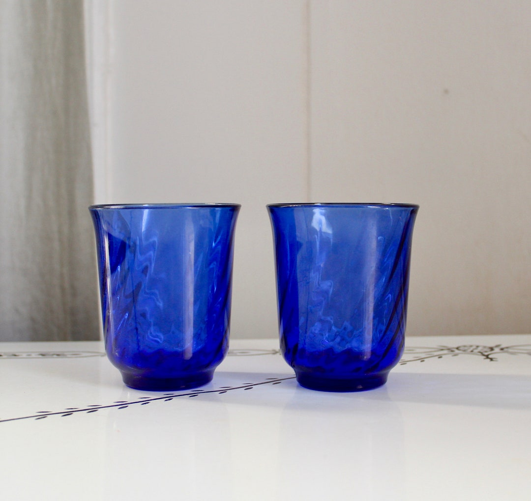Pair of Cobalt Blue Juice Glasses- Torsade Saphir by Arcoroc France - Etsy