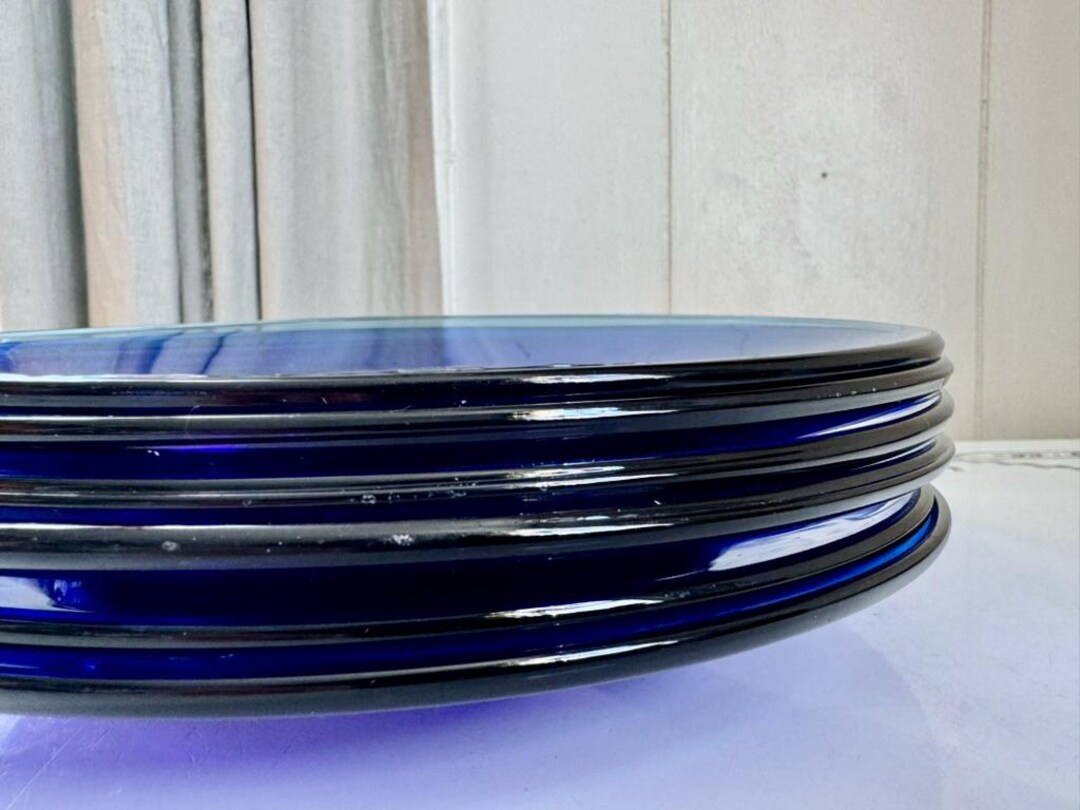 L E Smith Cobalt Blue Glass Dinner Plates- Set of 6 - Etsy