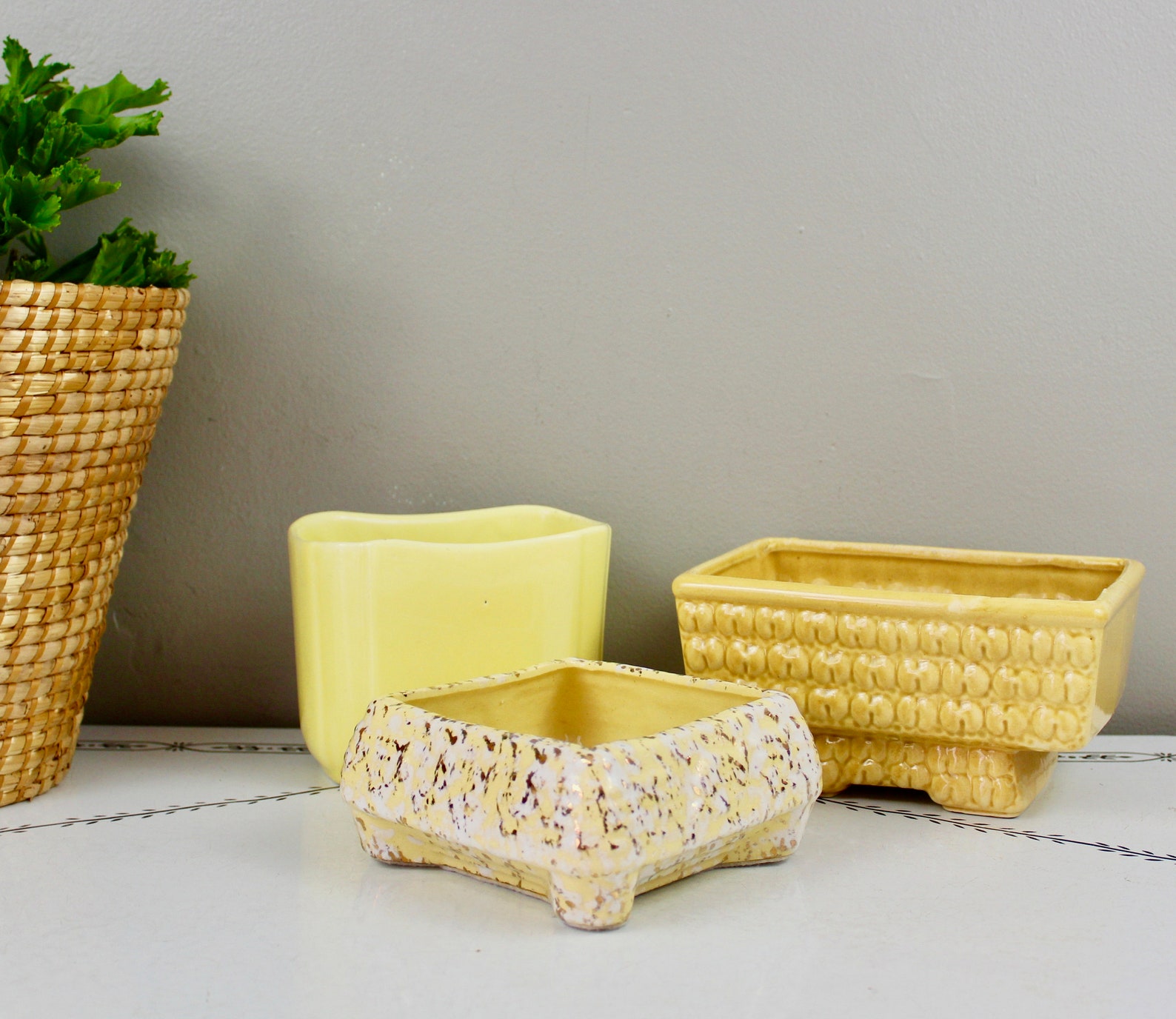 Collection of Yellow Ceramic Mid Century Planters Instant - Etsy
