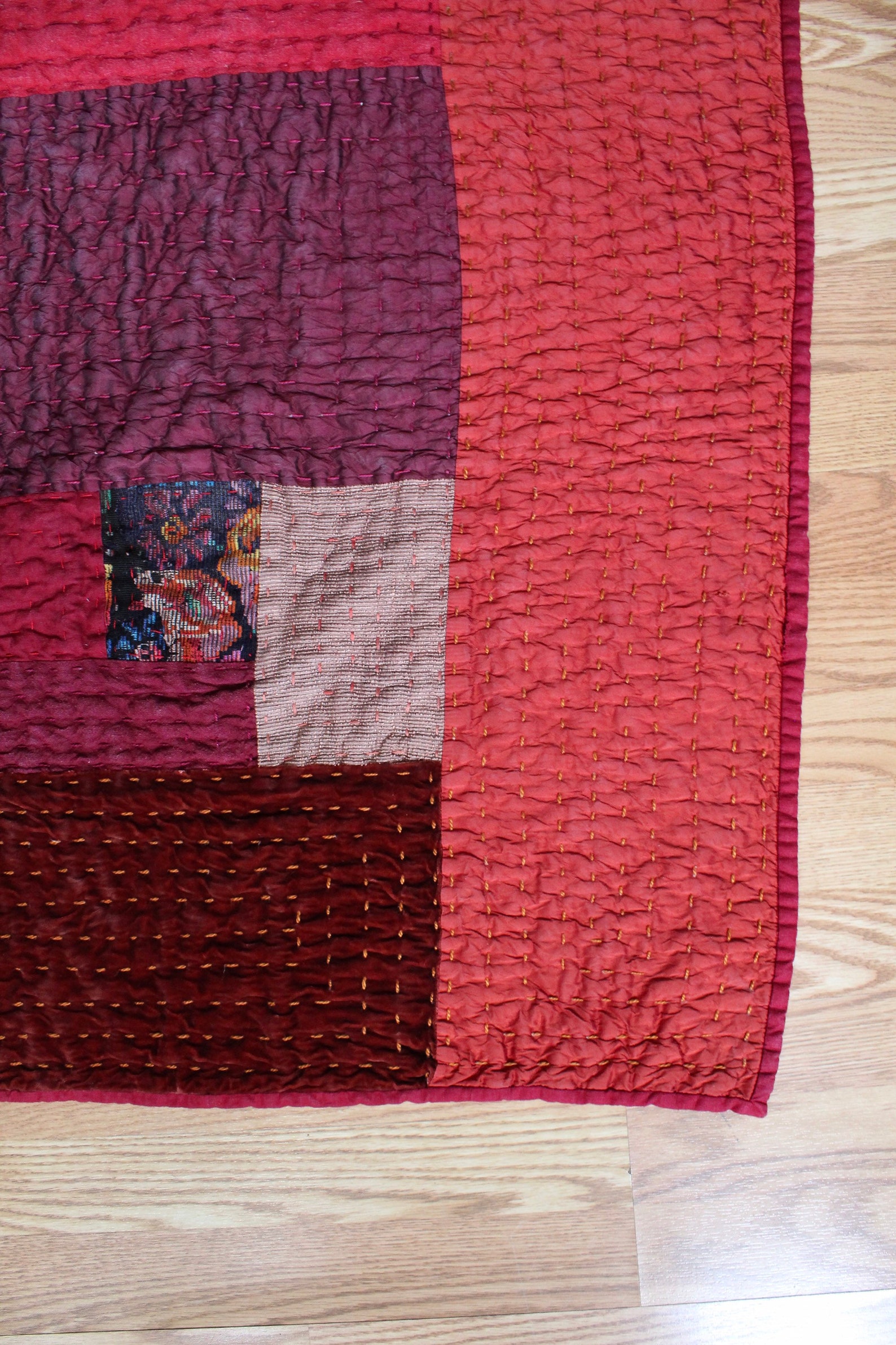 Modern Improv Patchwork Throw Quilt Red Themed | Etsy