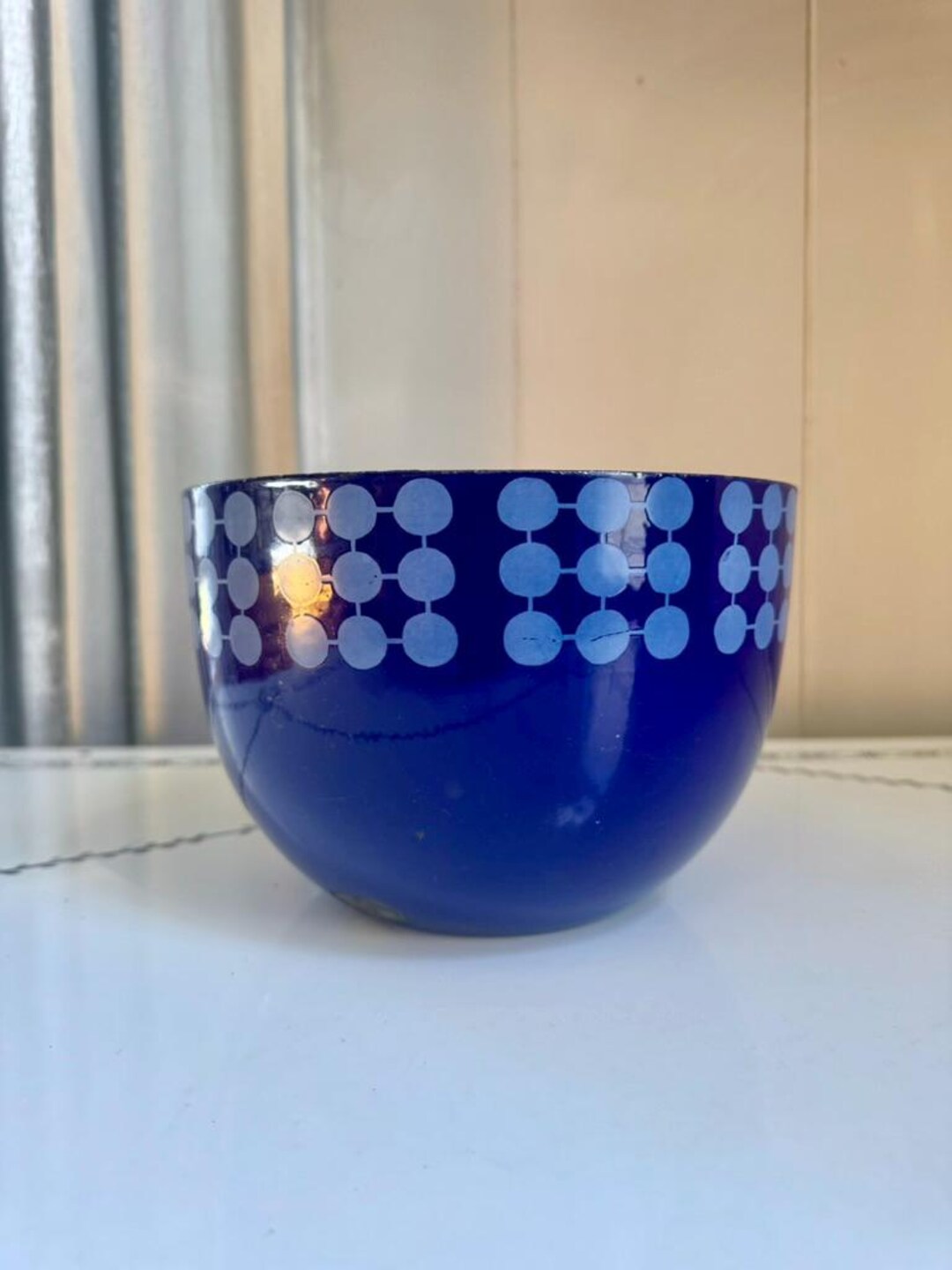 Vintage Finel Arabia of Finland Cobalt Blue Domino Pattern Enamel Bowl ...