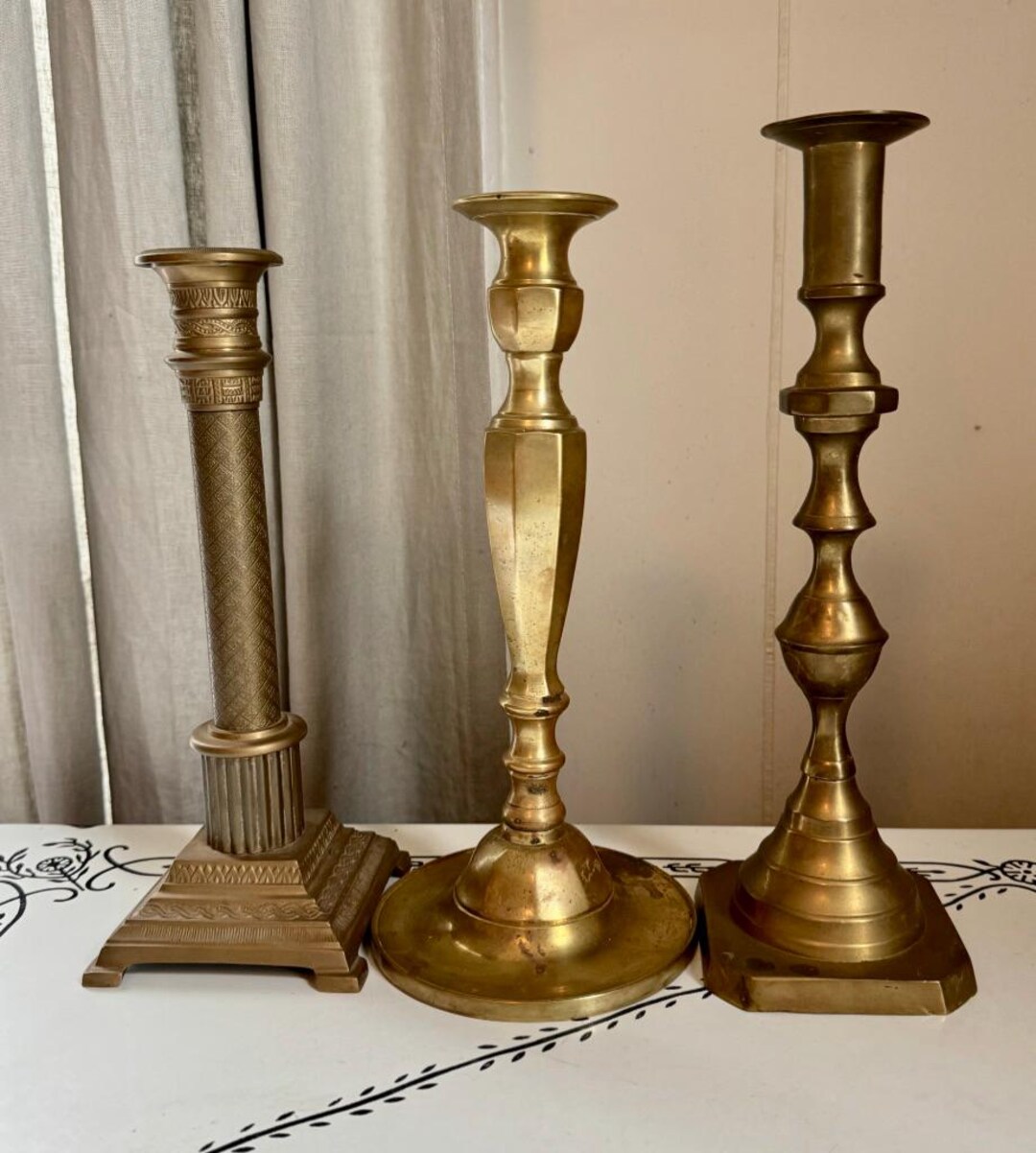 Extra Large Trio of Brass Candlesticks- Mismatched - Etsy UK