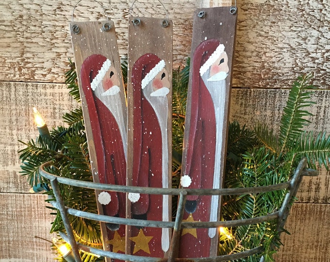 Hand Painted Santa, Skinny Santa, Wood Santa. Rustic Whimsical Santa - Etsy