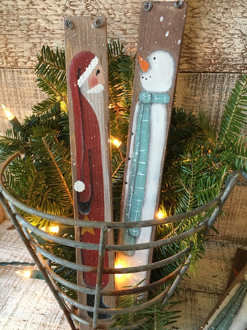 Hand Painted Santa Skinny Santa Wood Santa. Rustic Whimsical - Etsy