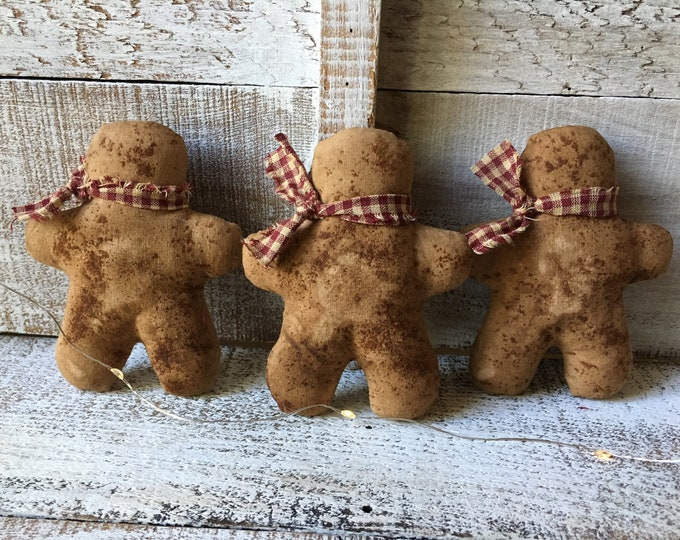 Set of 3 Fabric Painted Faux Gingerbread Men With a Gingham Homespun ...