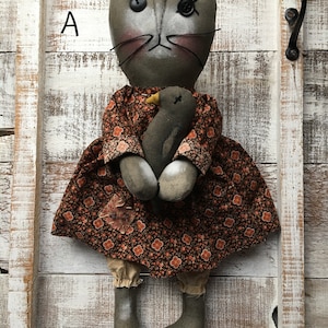 Primitive Cat Rag Doll, Black and White Cat Raggedy Doll, Collectible ...