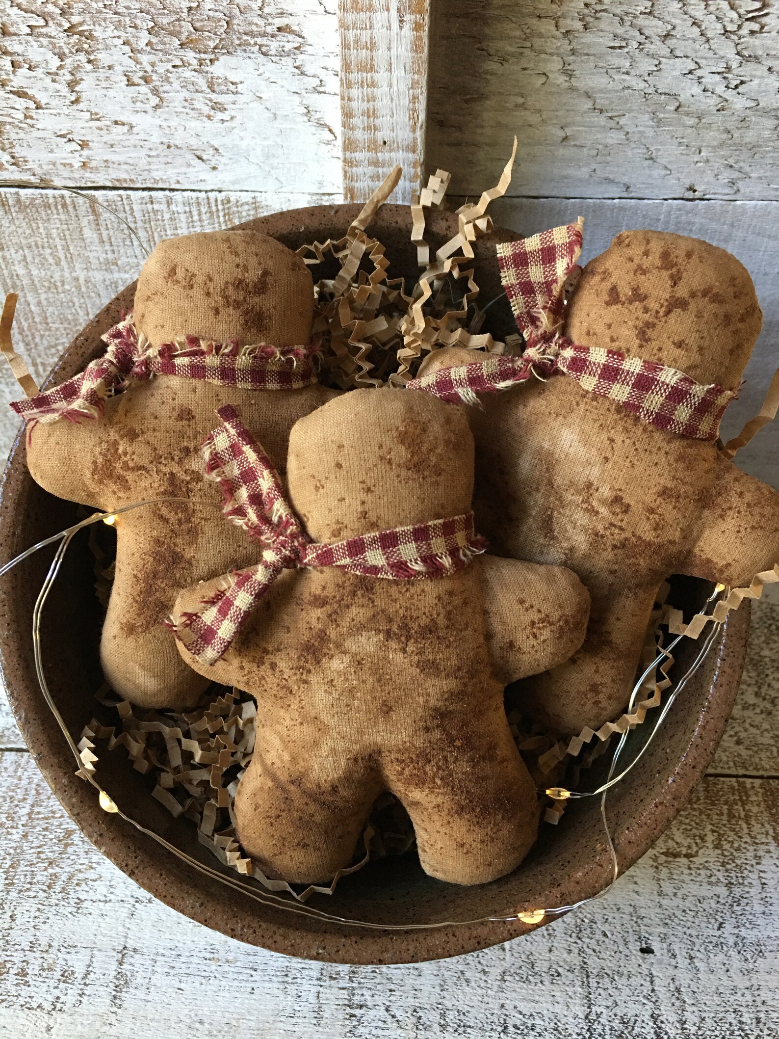 Set of 3 Fabric Painted Faux Gingerbread Men With a Gingham Homespun ...