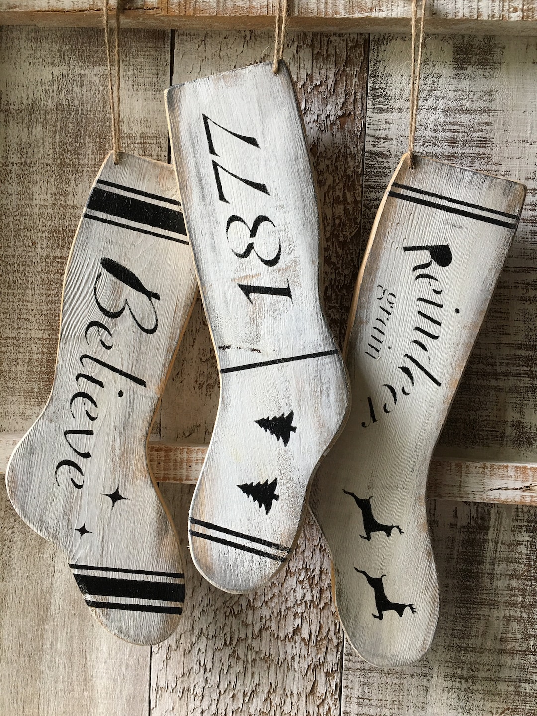 Vintage Grain Sack Inspired Wood Christmas Stocking Stretcher - Etsy