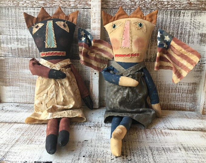 Soft Sculptured Primitive Rag Dolls, Hand Made Patriotic Americana Rag ...