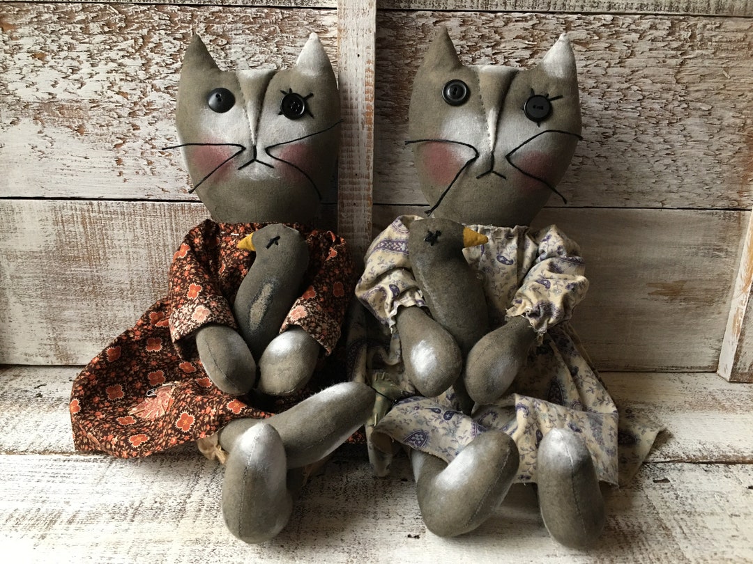 Primitive Cat Rag Doll, Black and White Cat Raggedy Doll, Collectible ...