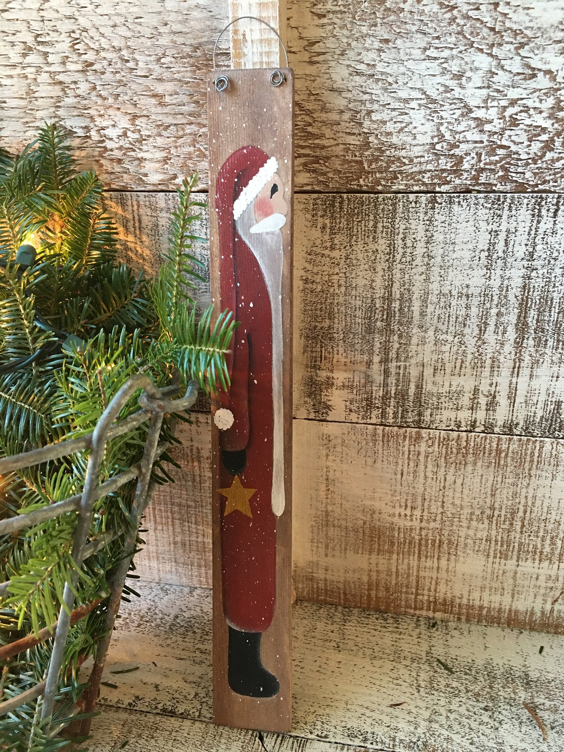 Hand Painted Santa Skinny Santa Wood Santa. Rustic Whimsical - Etsy