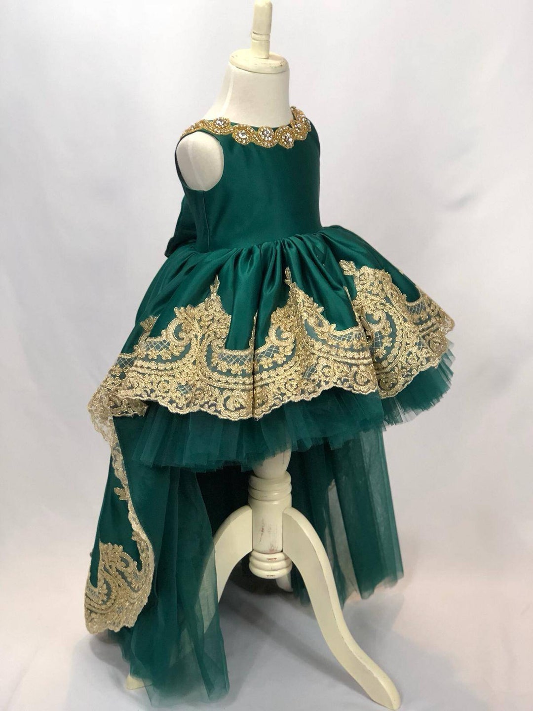 Green and Gold Hi Low Dress, Fancy Infant Dress - Etsy