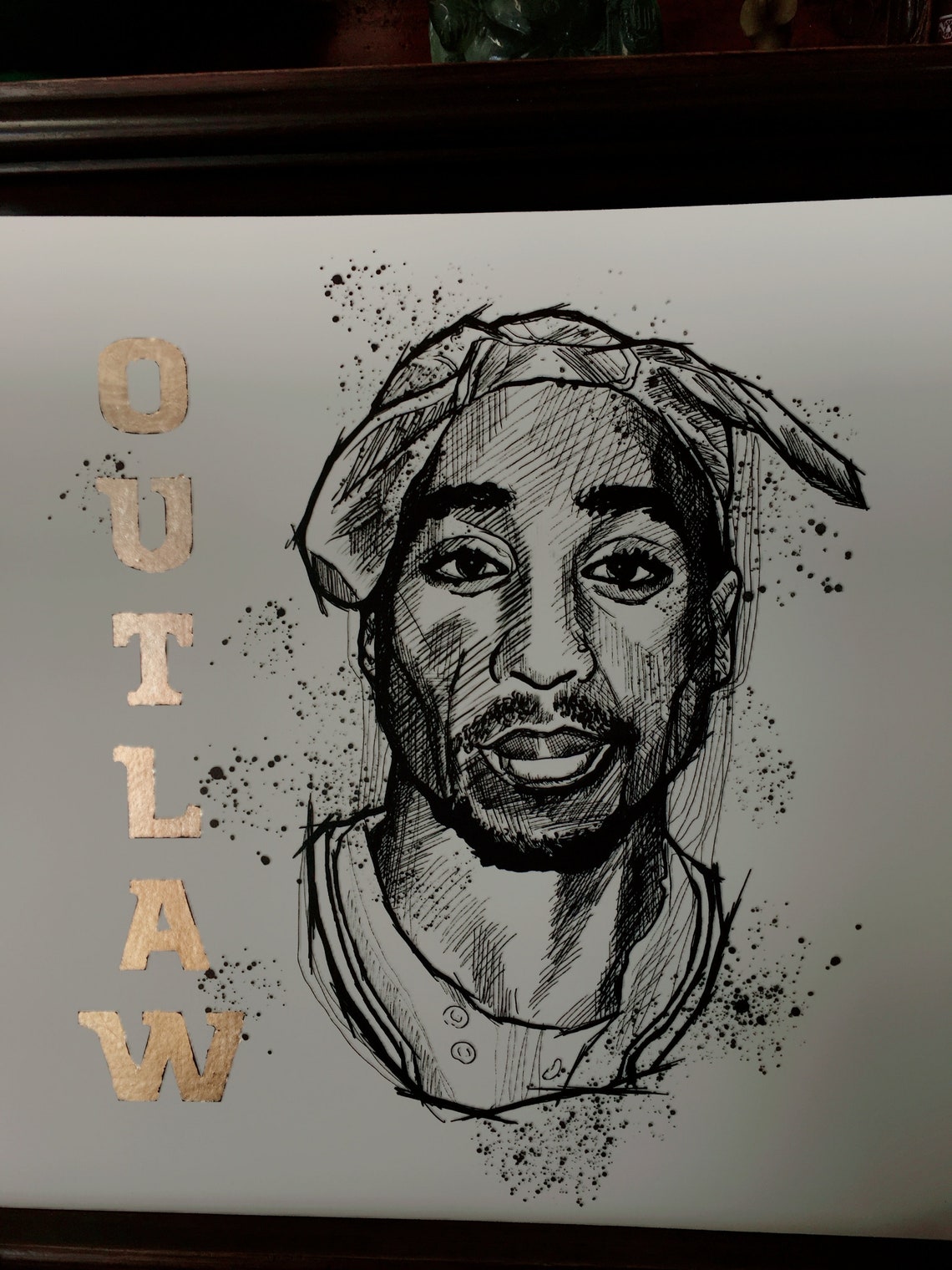 Print and Golden Leaf Fan Art Portrait of 2pac Shakuur - Etsy