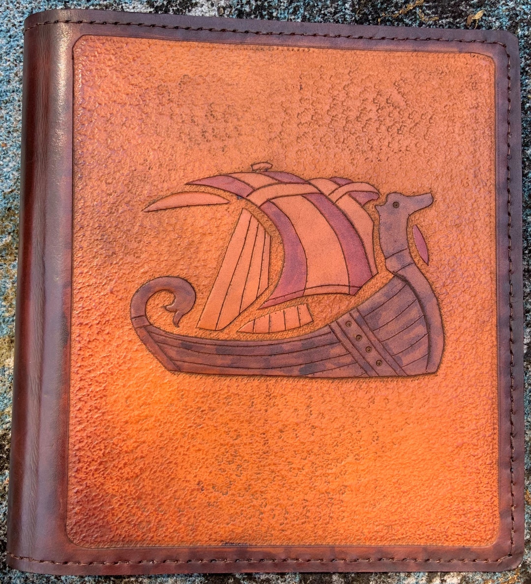Leather Binder / Hand Tooled in Brown on Tan - DREKKAR - Etsy