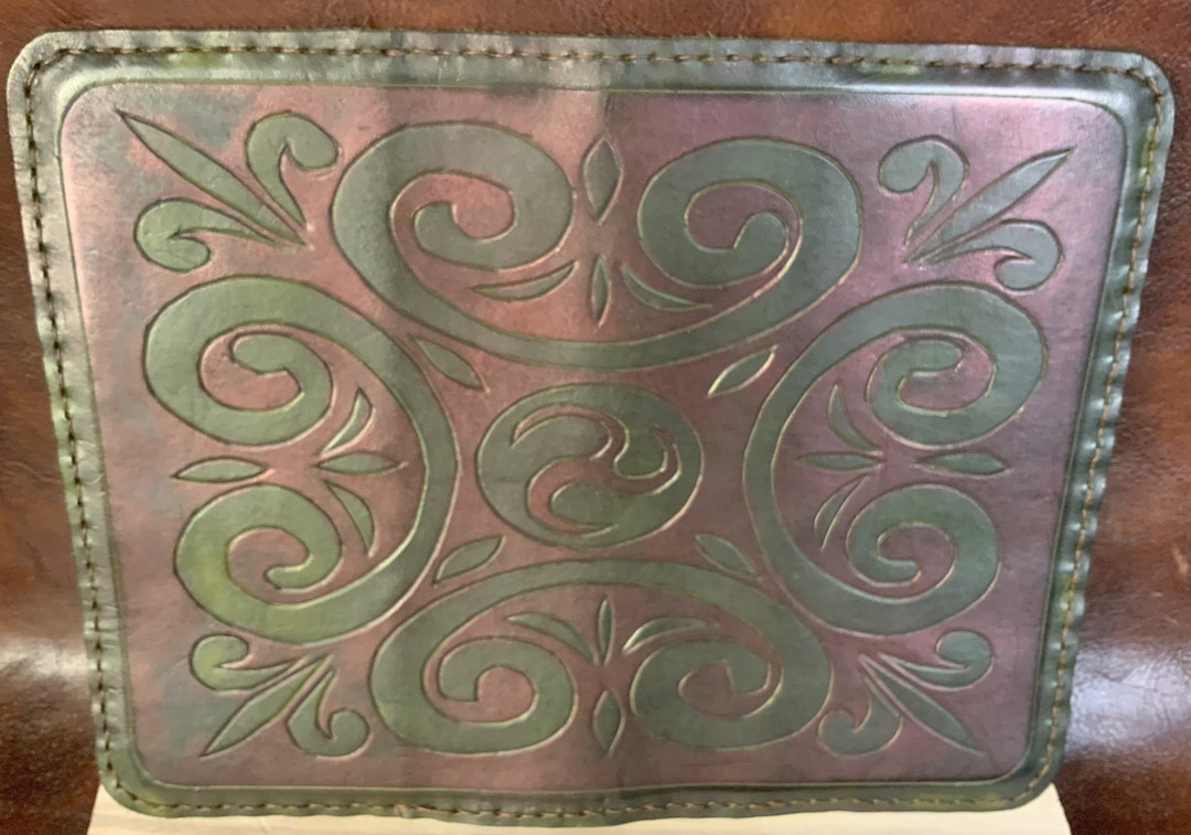 Hand Tooled Leather Notebook Cover in Mohogany and Green SLIGO - Etsy