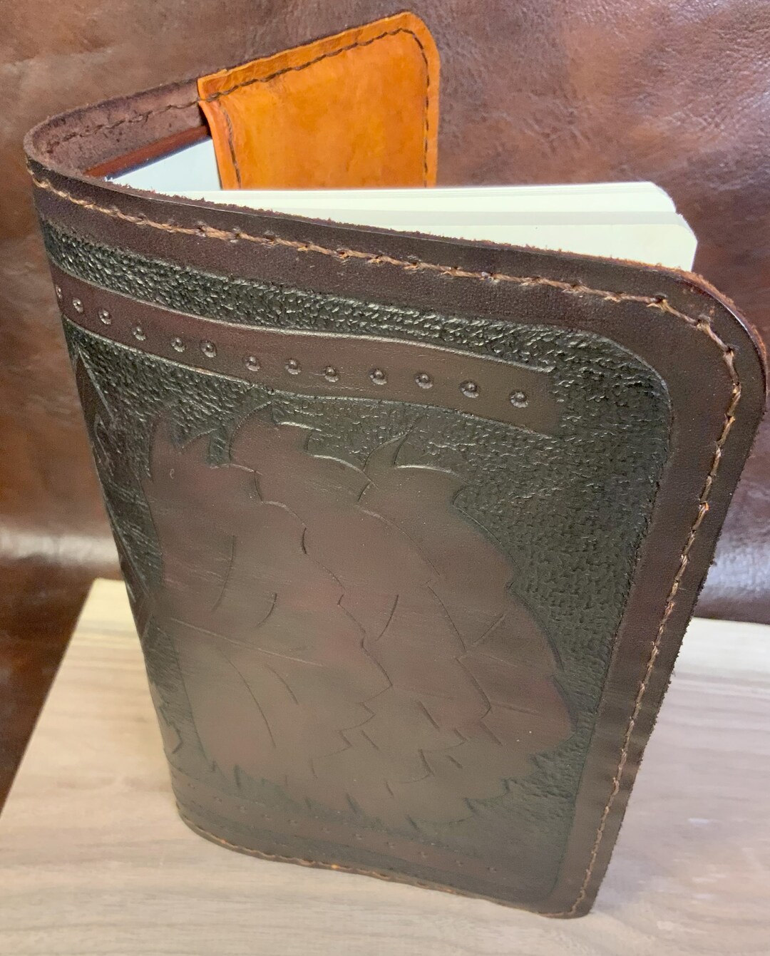 Hand Tooled Leather Notebook Cover in Mohogany and Brown - VENDEL - Etsy