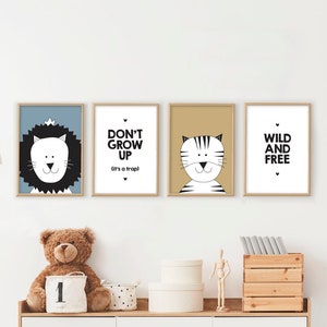 Printable Wall Art, Set of 4, Nursery Room Decor, Lion and Tiger Safari ...