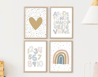 Printable wall art Set of 4 Girls room decor rainbow | Etsy