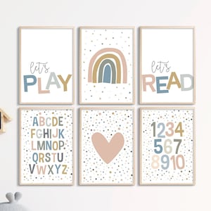 Set of 6 Playroom Kids Posters, Printable Wall Art, Alphabet and ...