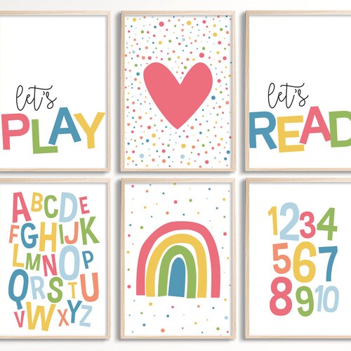 Colorful Printable Wall Art Set of 6 Playroom Kids Posters | Etsy