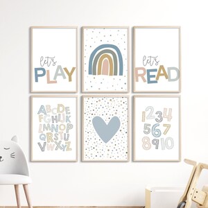 Set of 6, Kids Printable Wall Art, Lets Play, Lets Read, Alphabet and ...