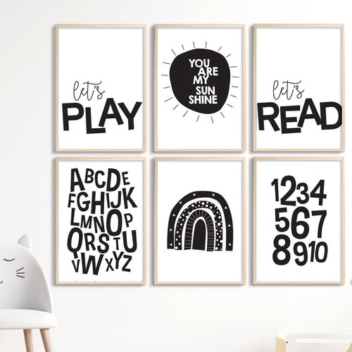 Monochrome Set of Three Playroom Prints Printable Wall Art - Etsy