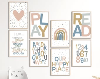 Rainbow Posters Playroom Printable Wall Art Set of 8 | Etsy