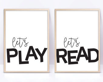 Lets Play Lets Read Printable Wall Art Set Playroom Signs | Etsy