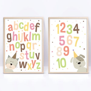 Alphabet and Numbers Printable Wall Art Set, Playroom Signs, Cute Baby ...