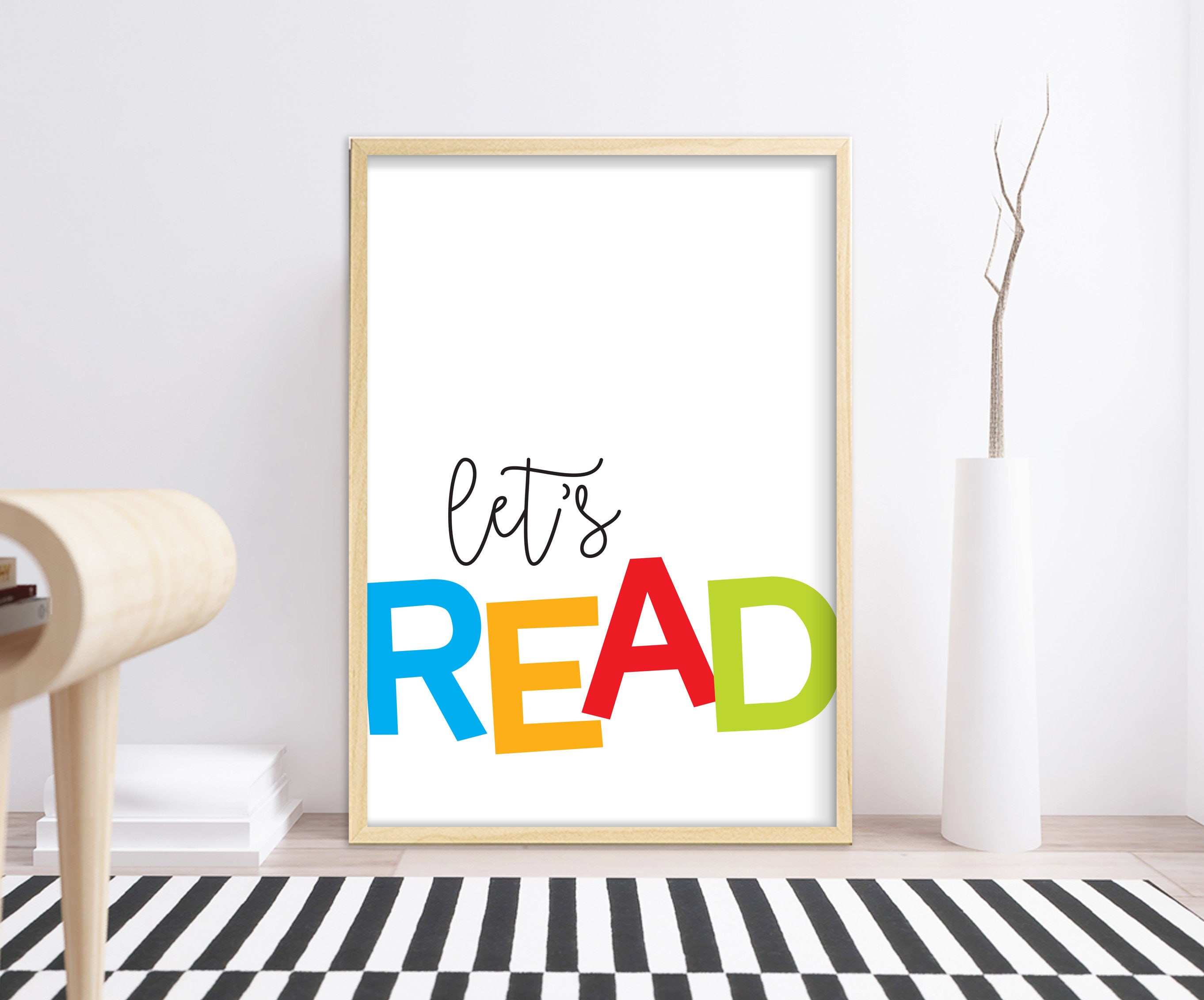 Lets play lets read colorful printable wall art set playroom | Etsy