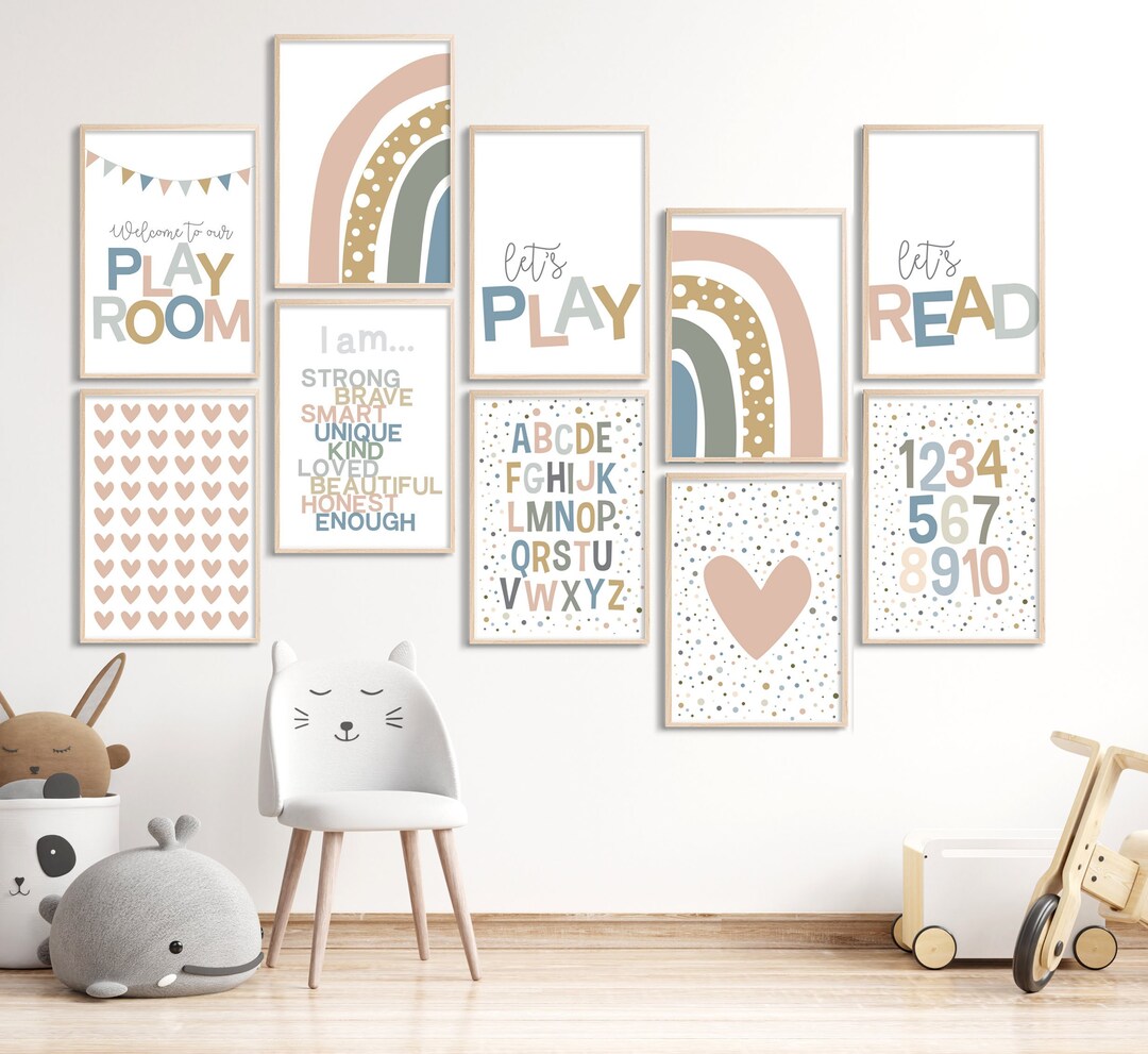 Set of 10 Playroom Posters, Empowering Printable Wall Art, ABC Print ...