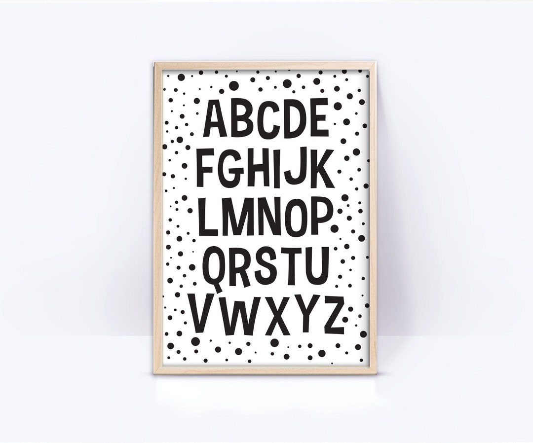 Alphabet Monochrome Printable Wall Art, Digital Abc Print Black and ...