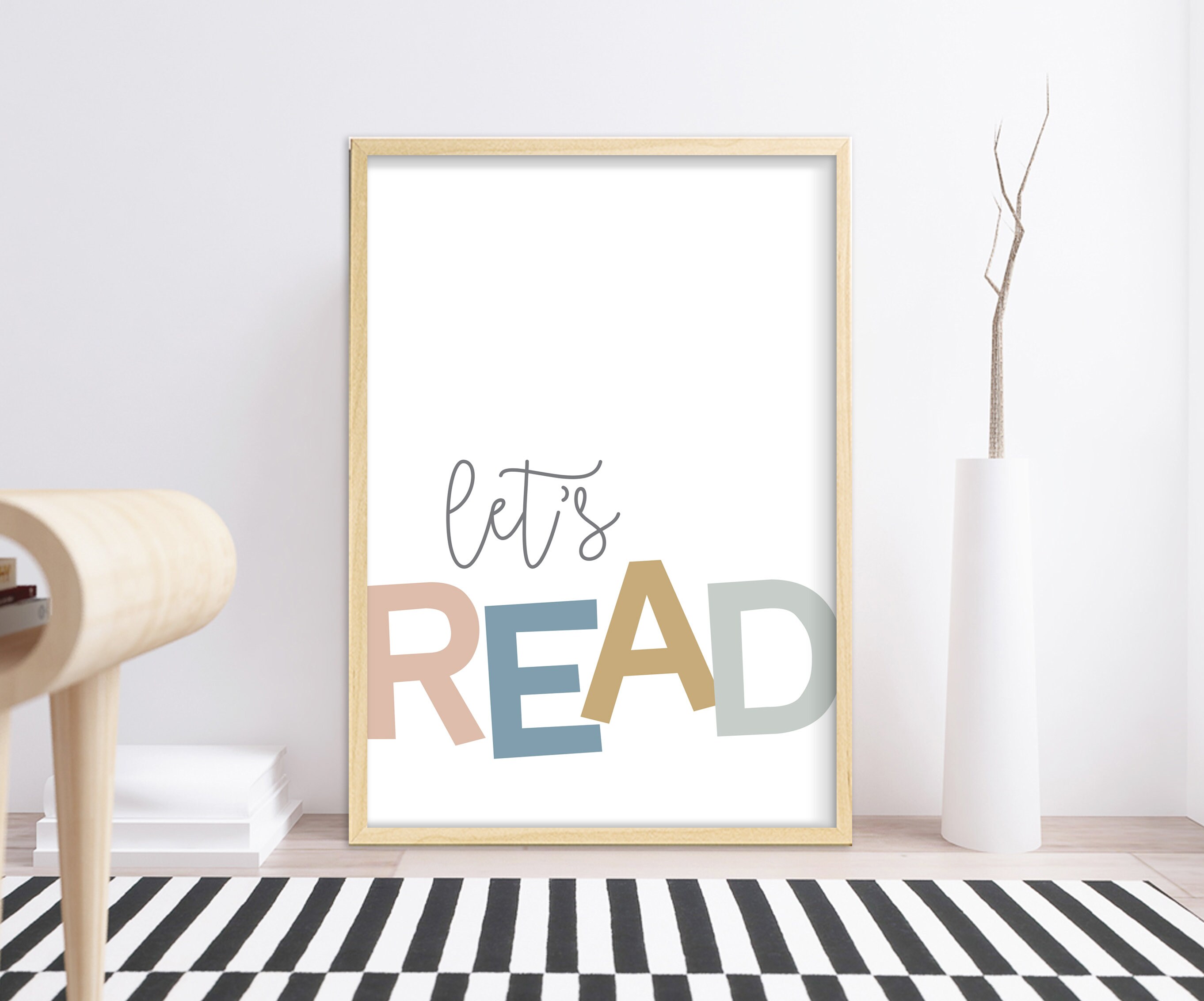 Lets play lets read printable wall art set playroom signs | Etsy