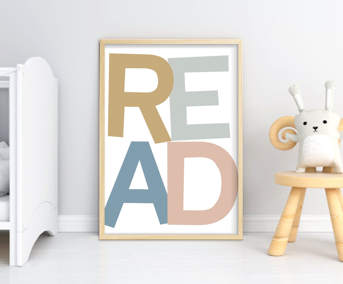 Play and Read Printable Wall Art Set, 2 Playroom Signs, Neutral Digital ...