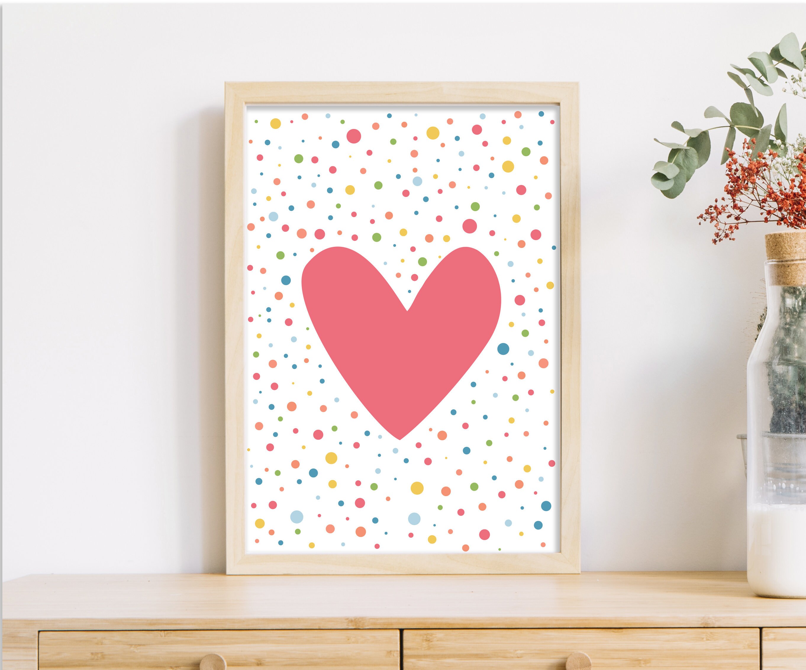 Kids Printable wall art girls room wall decor Pink heart for | Etsy