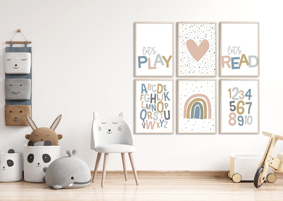 Printable Wall Art Set of 6 Playroom Kids Posters Alphabet - Etsy