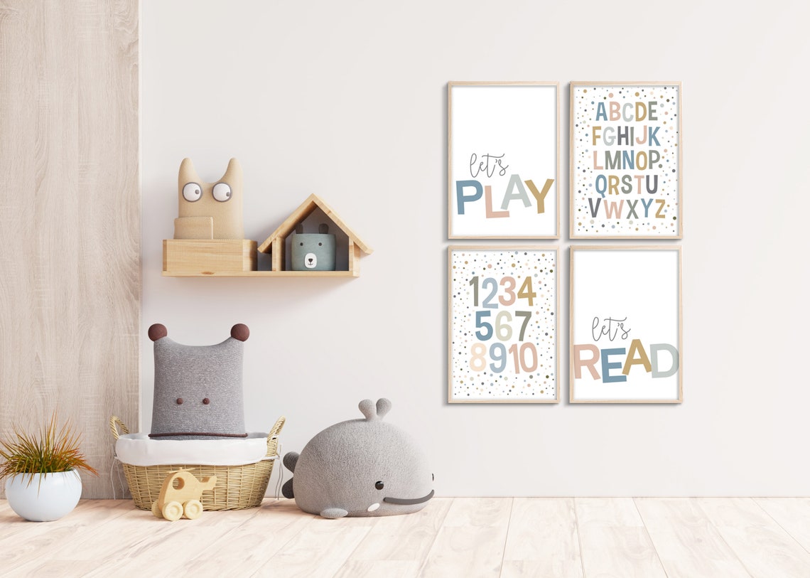 Printable Wall Art Set of Four Playroom Prints Lets Play | Etsy