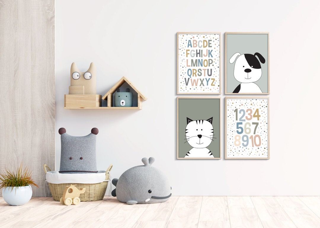 Playroom Decor, Printable Wall Art, Set of 4, Cute Dog and Cat ...