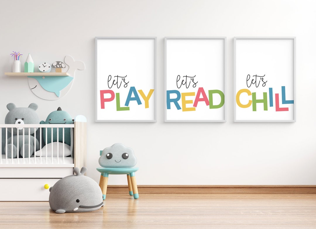 Set of Three Playroom Prints, Printable Wall Art, Lets Play, Lets Read ...