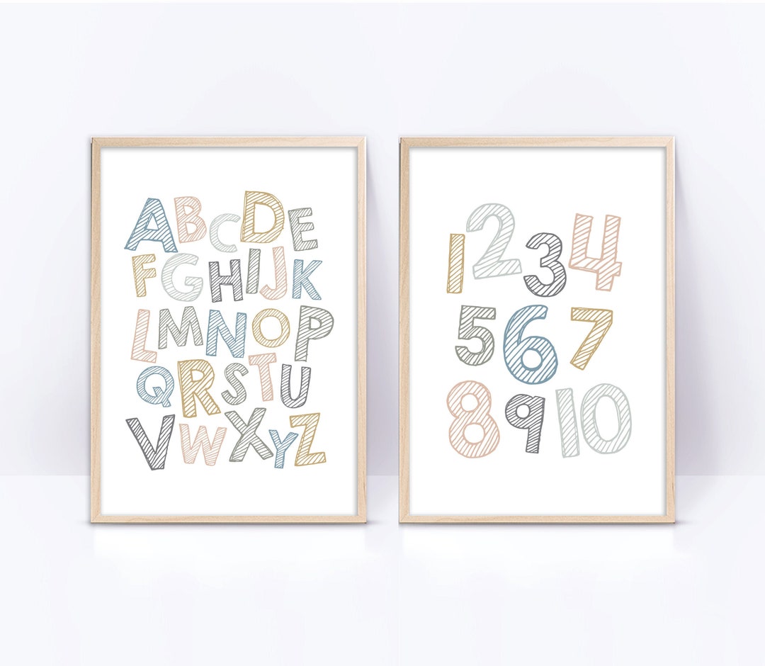 Printable Wall Art Set, Alphabet and Numbers Prints, Neutral Gender ...