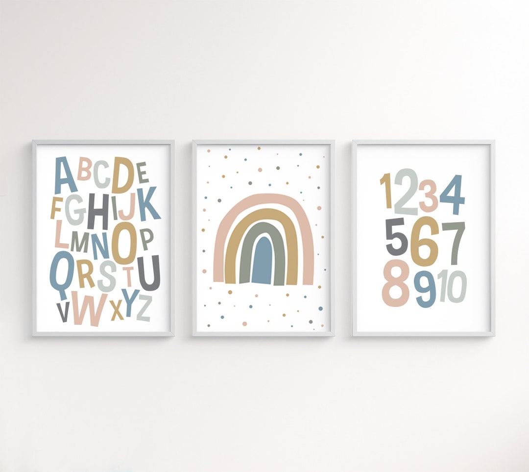 Alphabet and Numbers, Learning Printable Wall Art, Set of Three ...