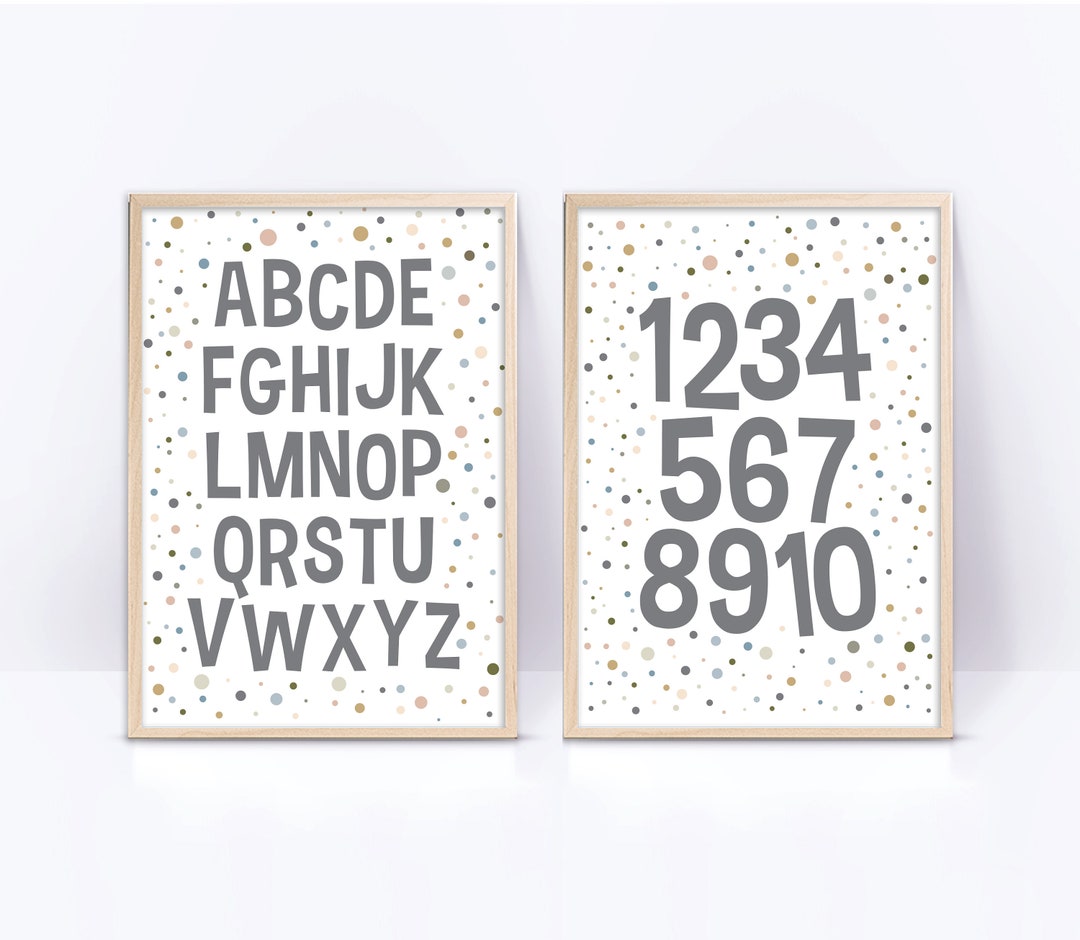 Alphabet and Numbers Printable Wall Art Set, Playroom and Kids Room ...