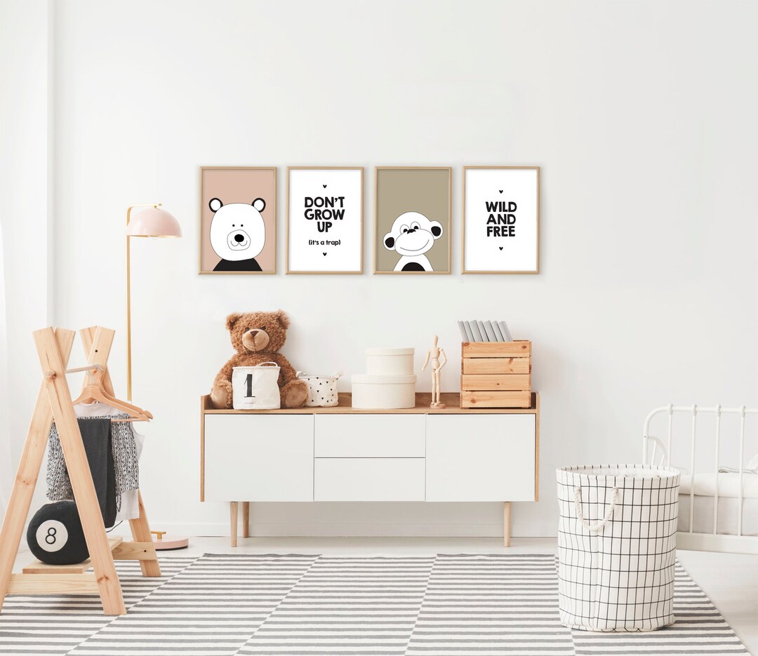 Printable Wall Art, Set of 4, Nursery Room Decor, Bear and Monkey ...
