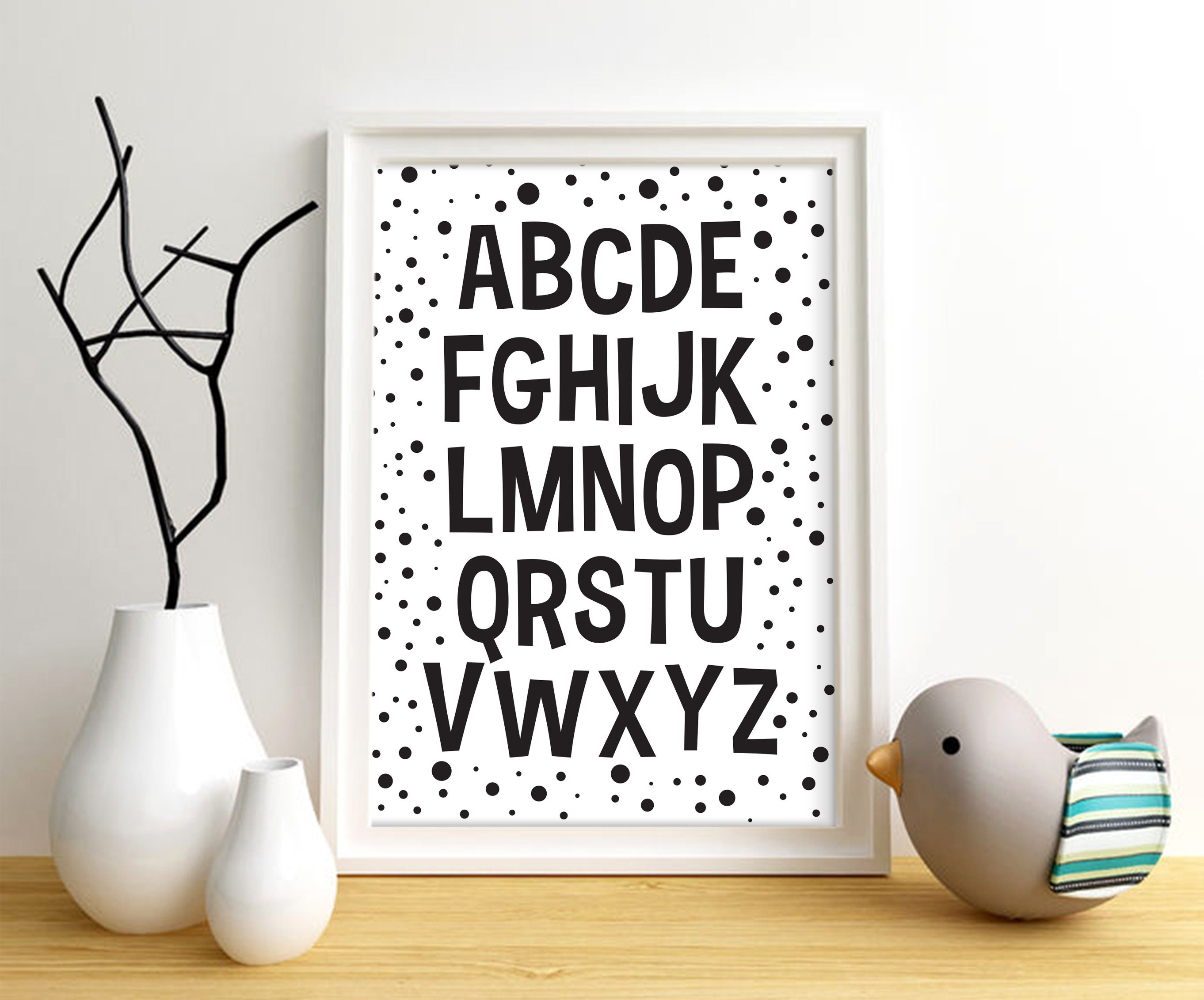Alphabet monochrome printable Wall Art digital abc Print | Etsy