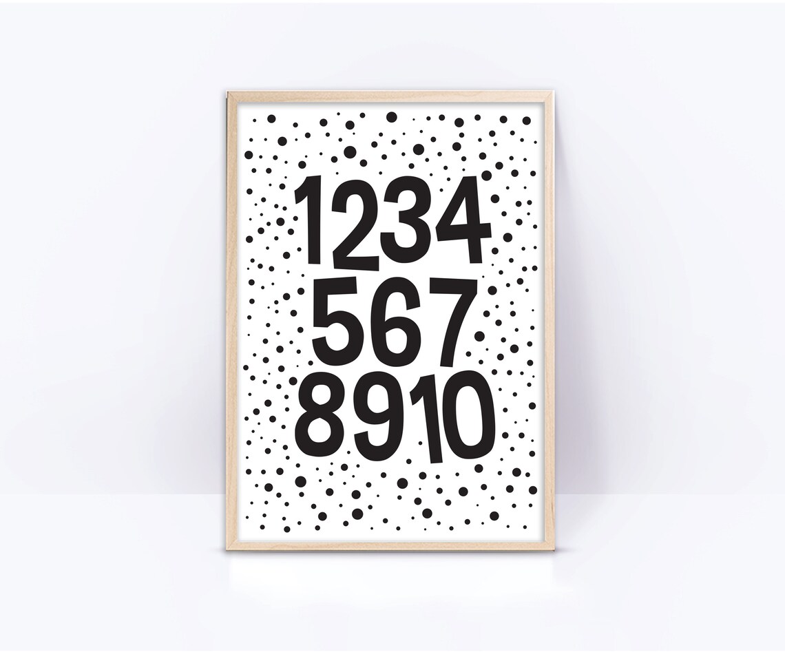 Black and White Set of Four Prints, Alphabet, Abc, Numbers Counting ...