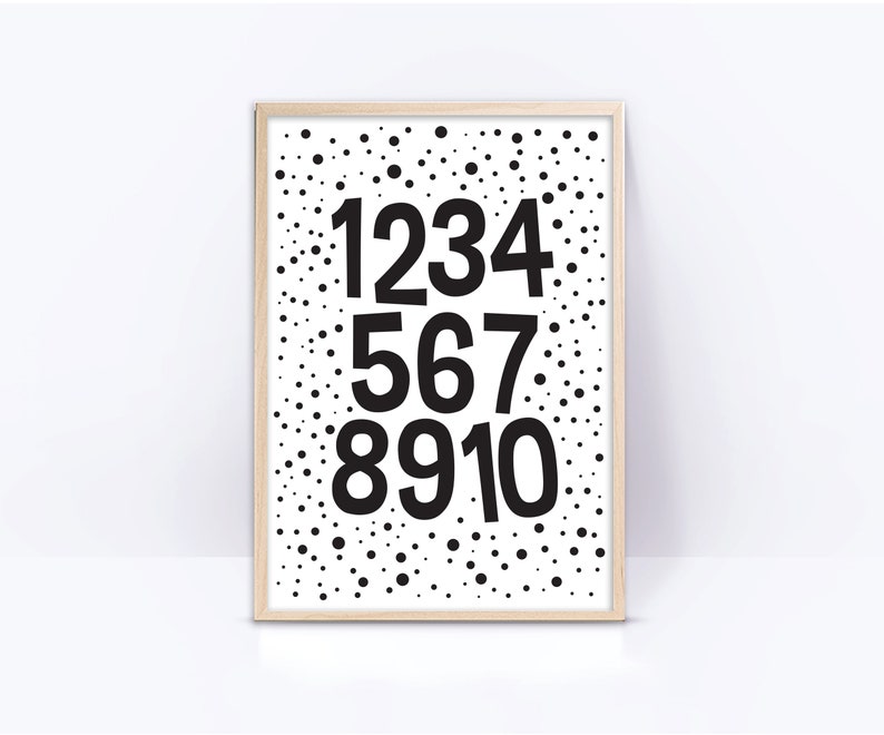 Black and White Set of Four Prints, Alphabet, Abc, Numbers Counting ...
