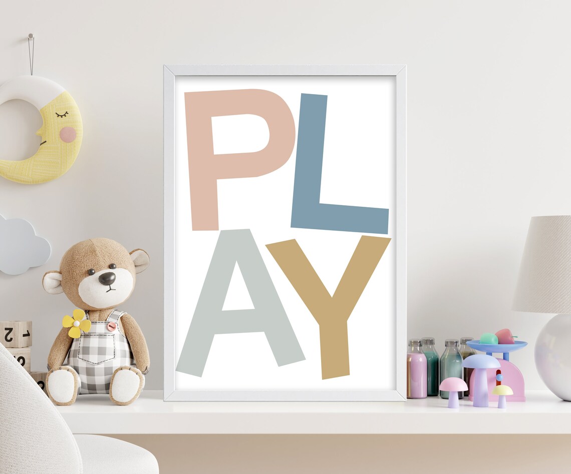 Play and Read Printable Wall Art Set, 2 Playroom Signs, Neutral Digital ...