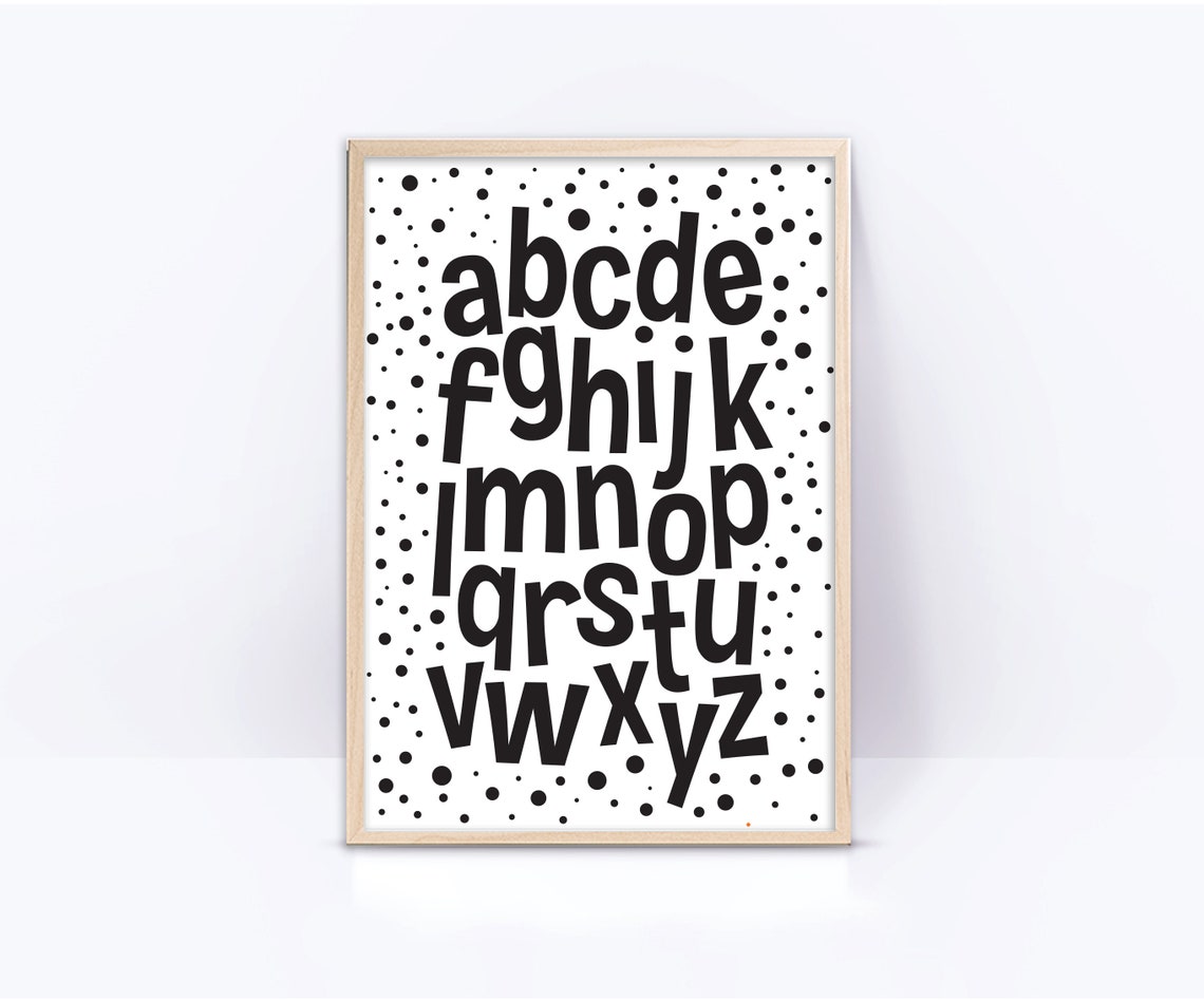 Black and White Set of Four Prints, Alphabet, Abc, Numbers Counting ...