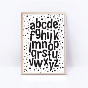 Black and White Set of Four Prints, Alphabet, Abc, Numbers Counting ...
